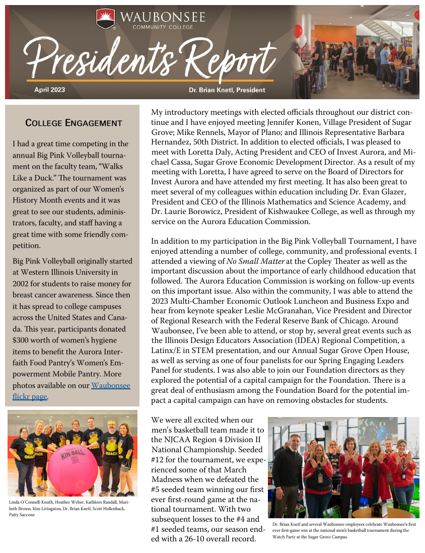 President's Report - April 2023 | Waubonsee Community College